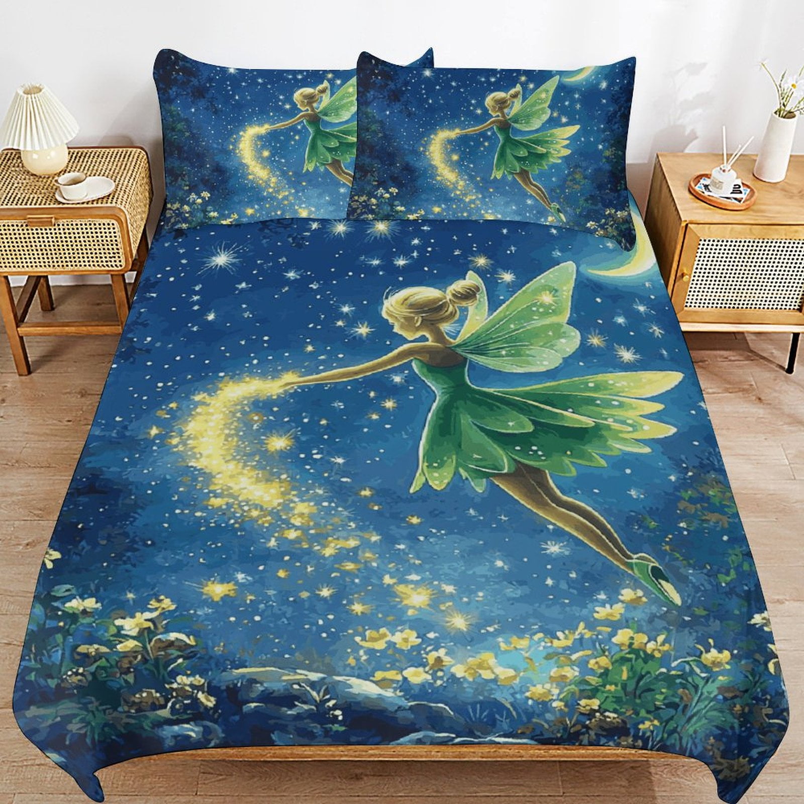 Tinker Bell Three Piece Bedding Set 86"x70" Tinkerbell Bed Sheet and 2 ...