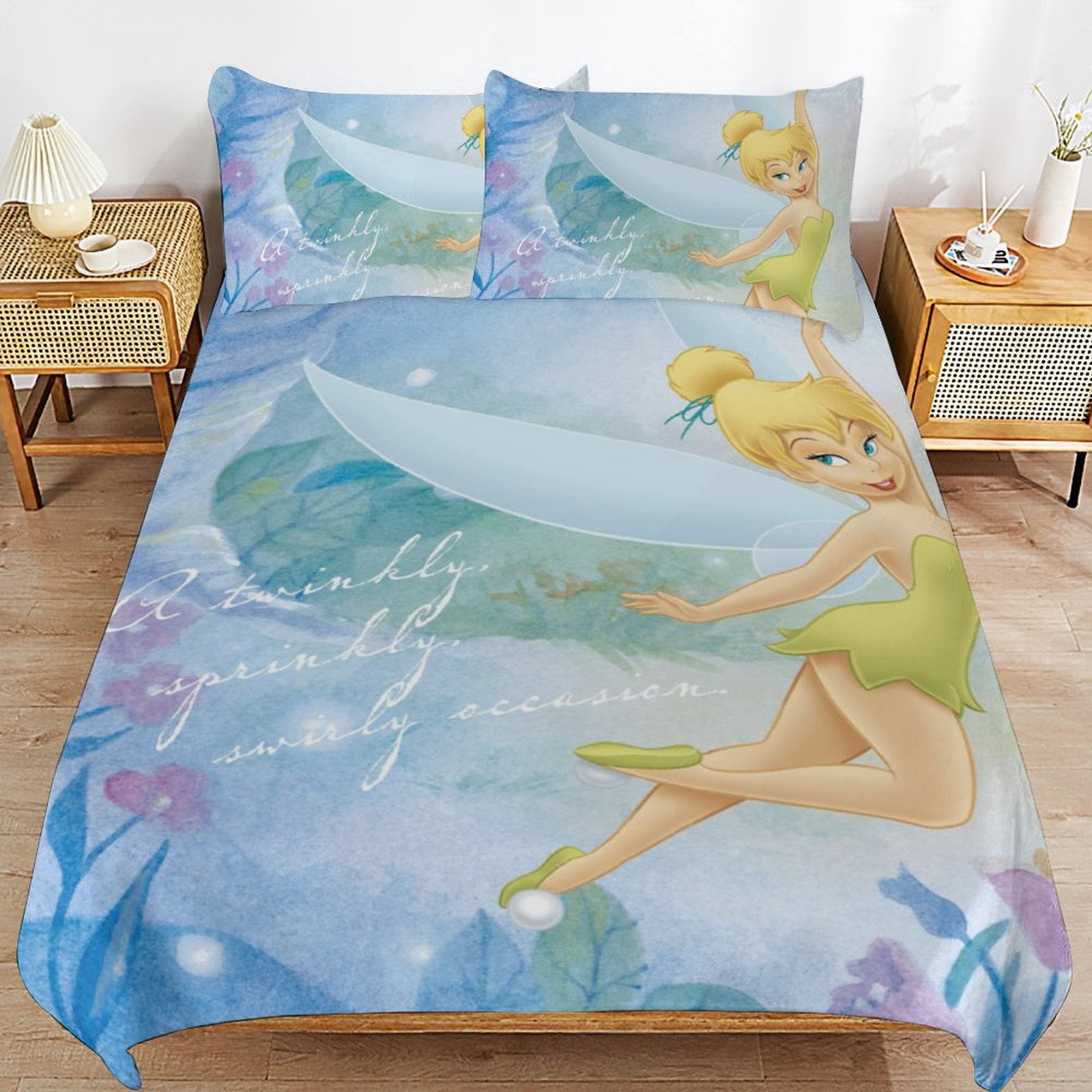 Tinker Bell Three Piece Bedding Set 90"x90" Tinkerbell Bed Sheet and 2 ...