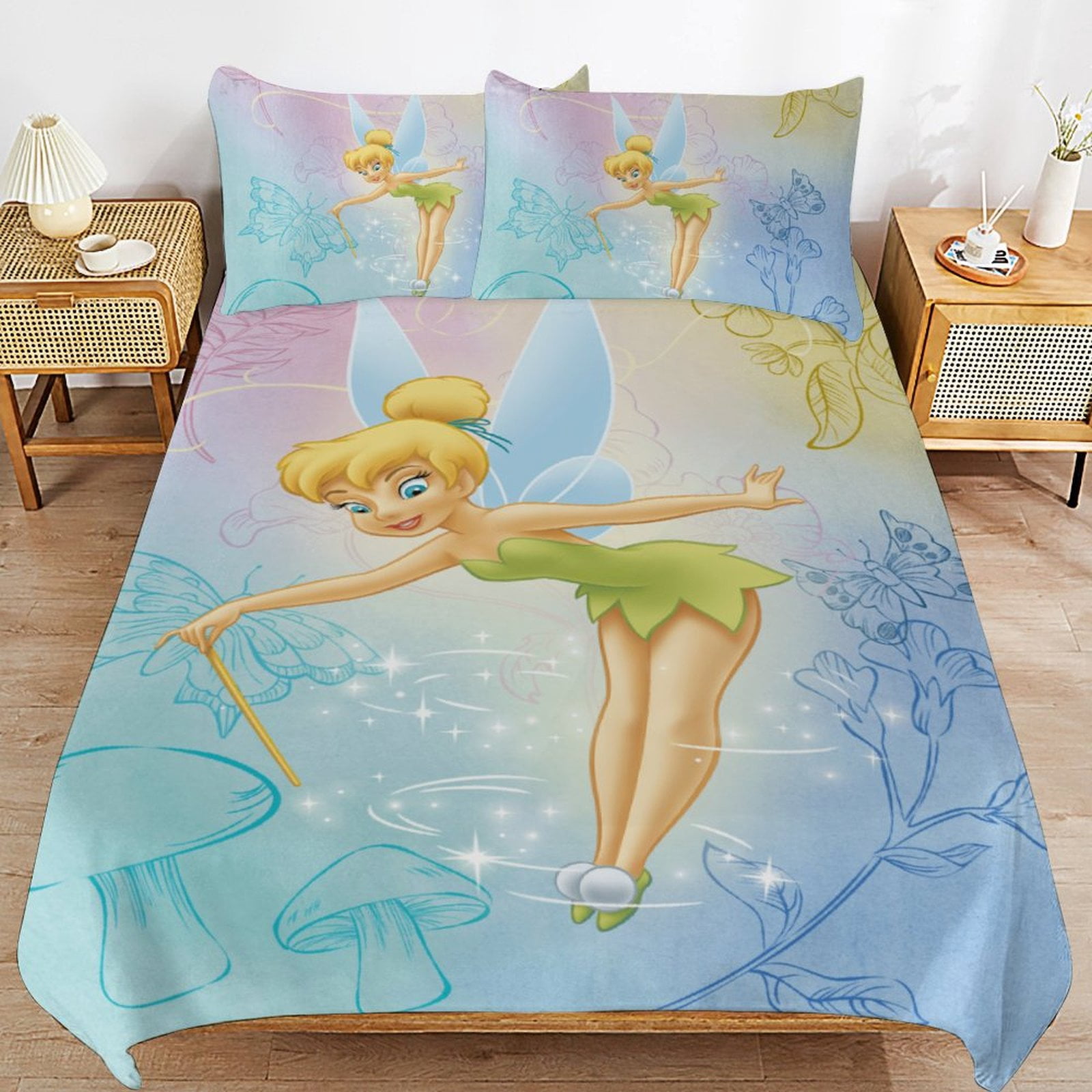 Tinker Bell Three Piece Bedding Set 90"x90" Tinkerbell Bed Sheet and 2 ...