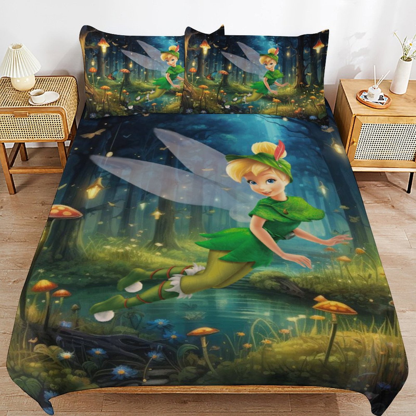 Tinker Bell Three Piece Bedding Set 90"x90" Tinkerbell Bed Sheet and 2 ...
