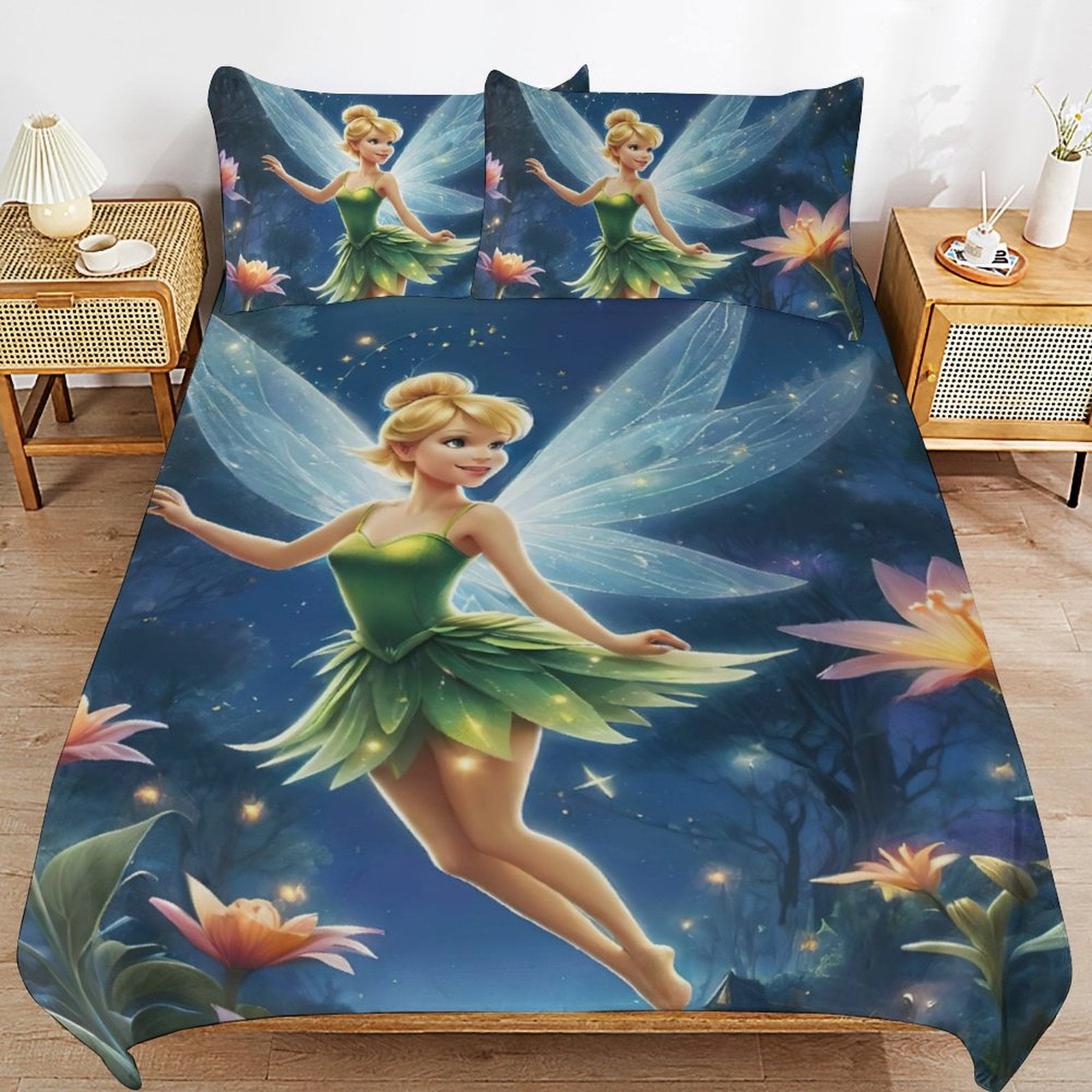 Tinker Bell Three Piece Bedding Set 90"x90" Tinkerbell Bed Sheet and 2 ...