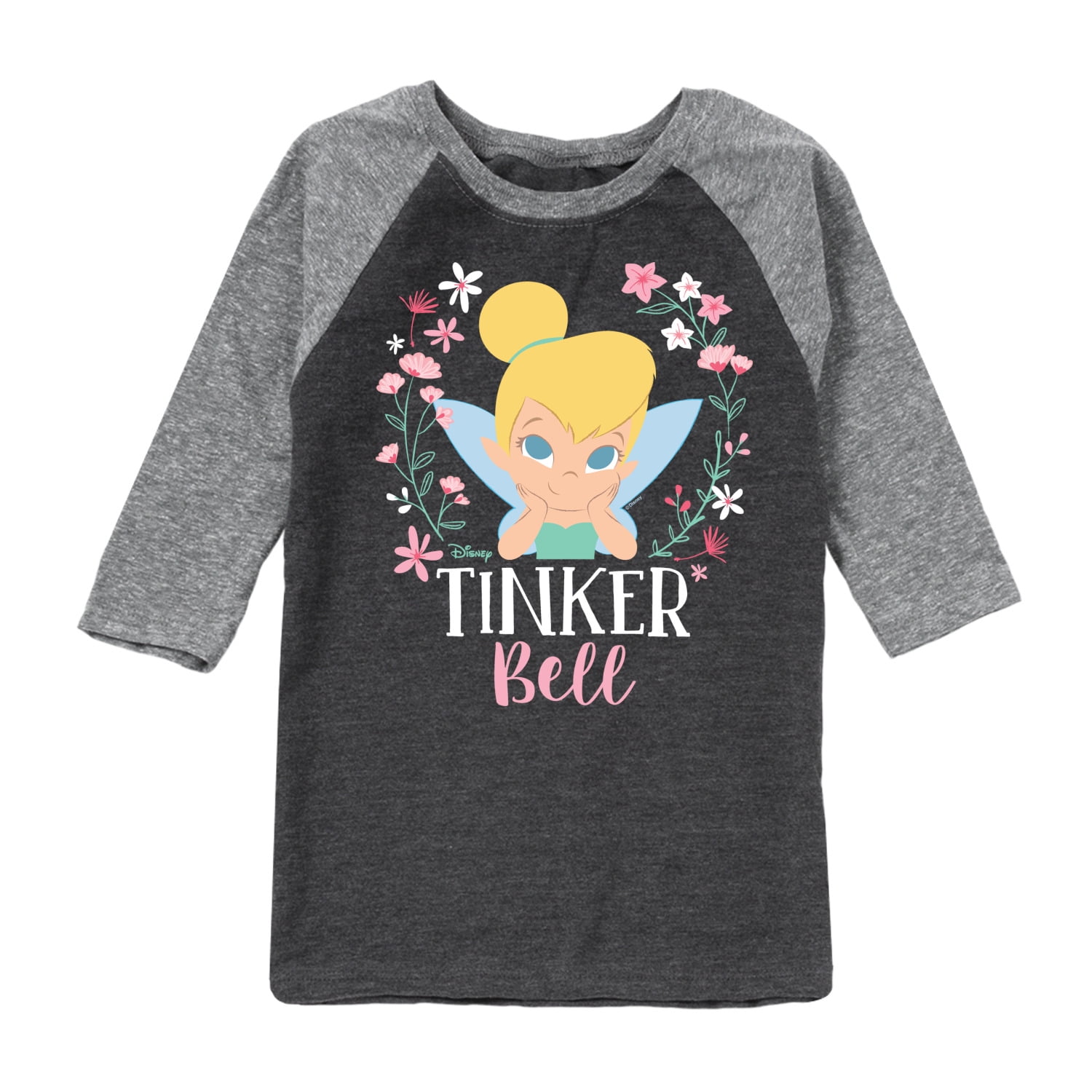 Tinker Bell - Tinker Bell Floral - Toddler And Youth Raglan Graphic T ...