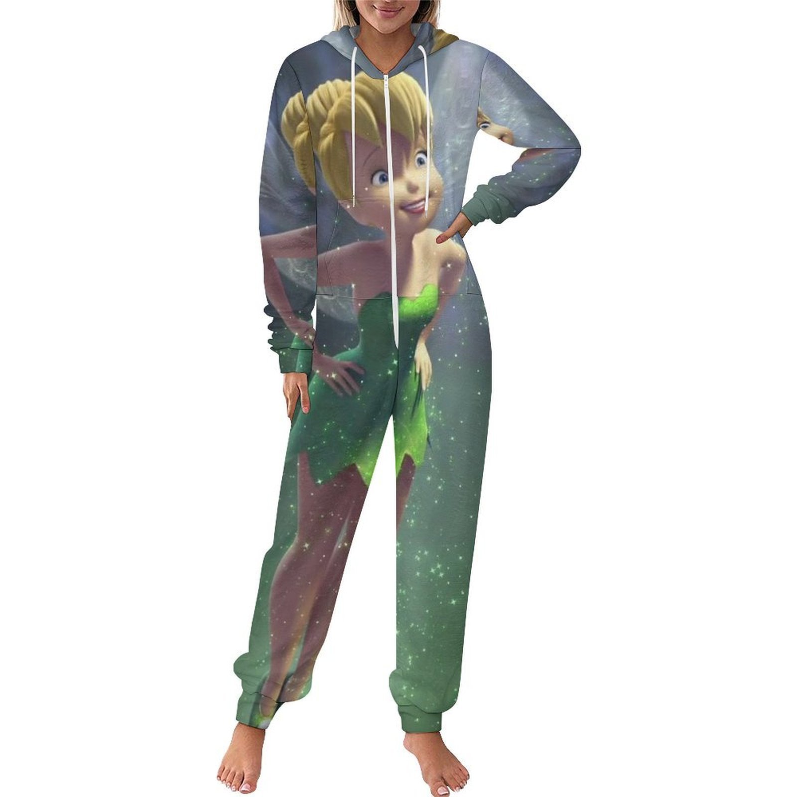 Tinker Bell Unisex Onesie Pajamas Zipper Jumpsuit Hooded One Piece ...