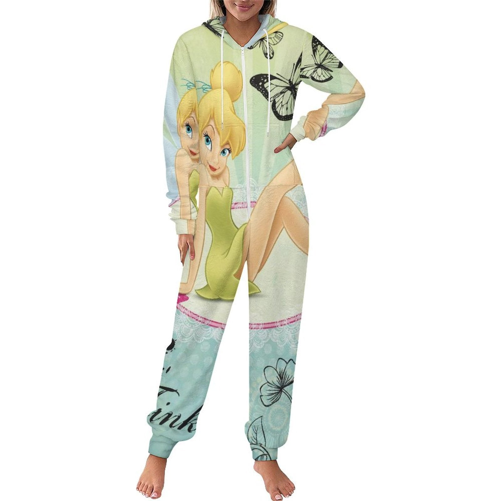 Tinker Bell Unisex Onesie Pajamas Zipper Jumpsuit Hooded One Piece ...