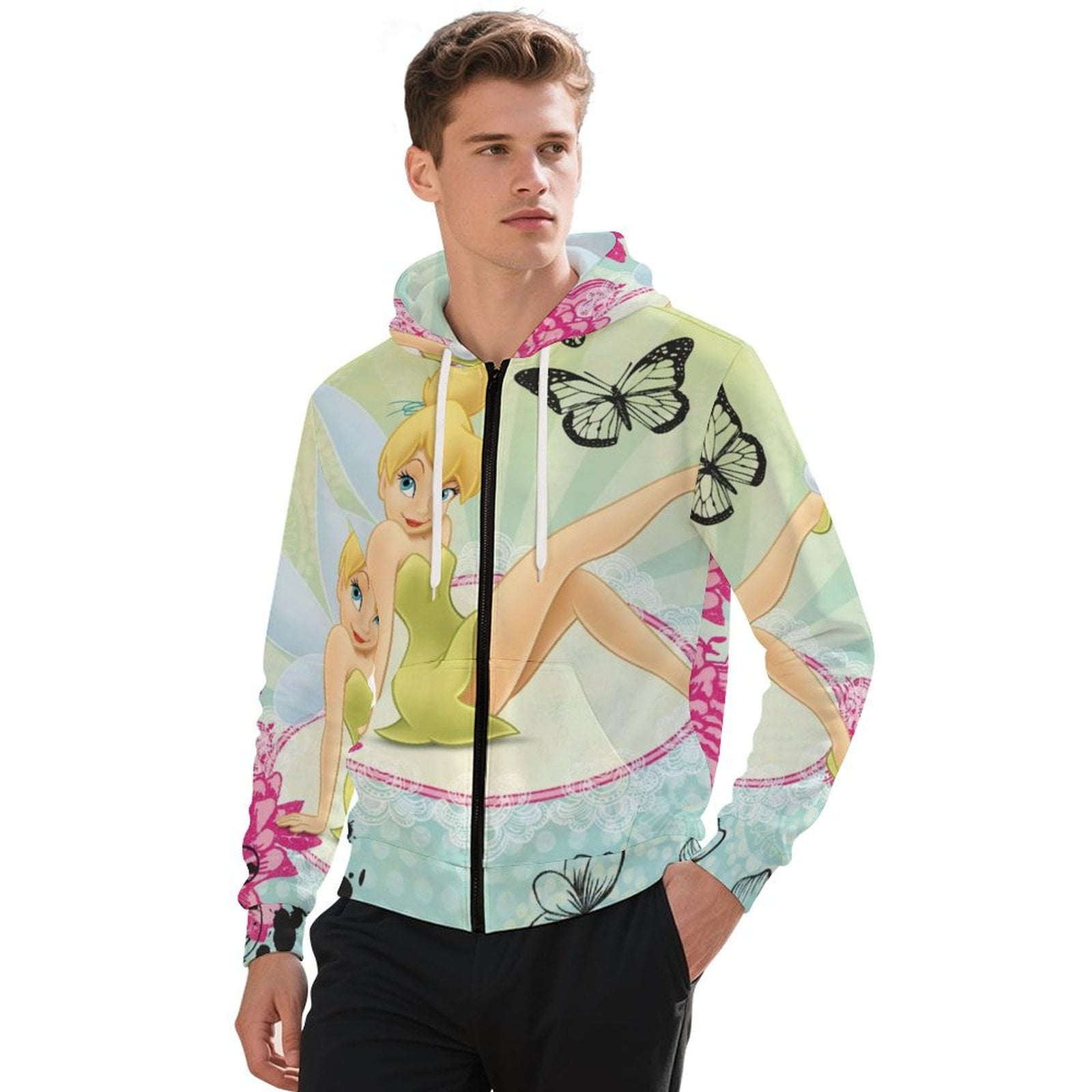 Tinker Bell Zip Up Hoodie 3D Print Pullover Hooded Full Zip Sweatshirts ...