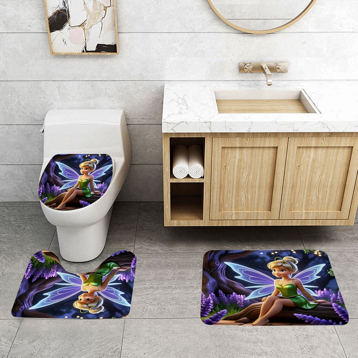 Tinker Bell floor mat and toilet set is durable, machine washable, and ...