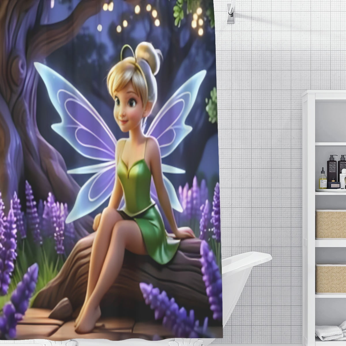 Tinker Bell shower curtain features an iconic print, is waterproof and ...