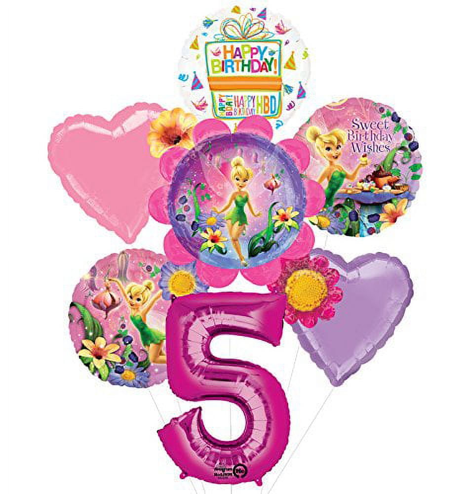 Tinkerbell 5th Birthday Party Supplies Flower Cluster Balloon Bouquet ...