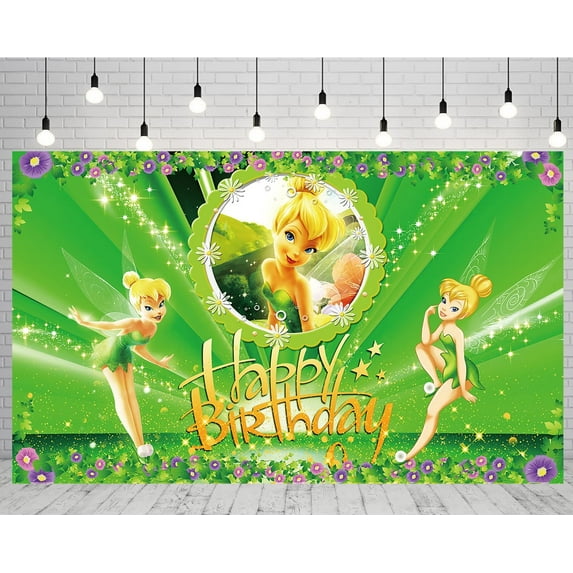 Tinkerbell Backdrop Theme Birthday Party Supplies 6x4ft Green Photo ...
