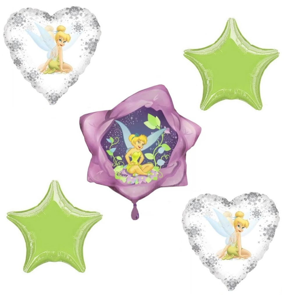 Tinkerbell Balloon Bouquet Birthday 5 Piece Set Mylar Balloons Party ...