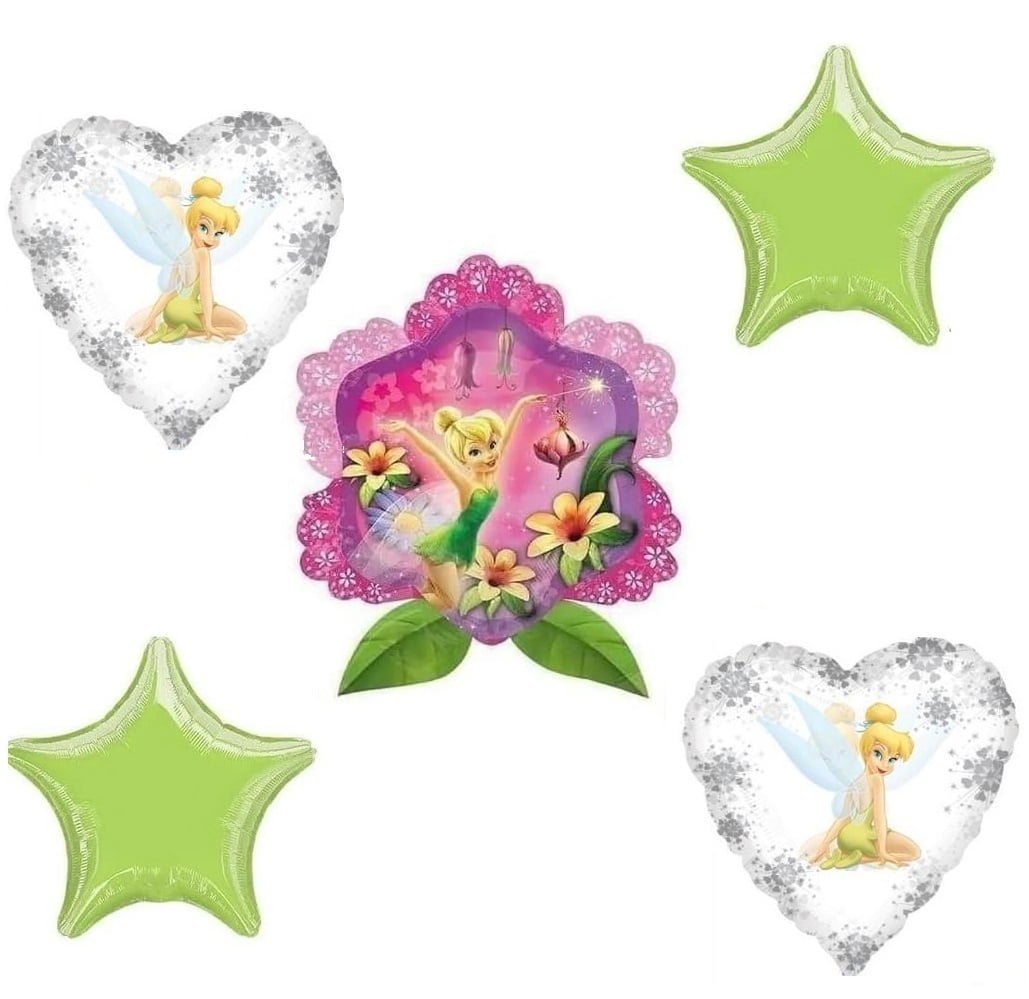Tinkerbell Balloon Bouquet Flower Birthday 5 Piece Set Mylar Balloons ...