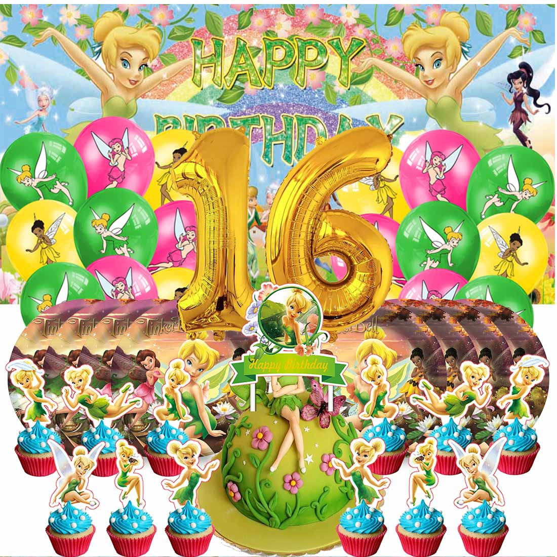 Tinkerbell Balloons Party Supplies 16th Decor Tableware Birthday Cake ...