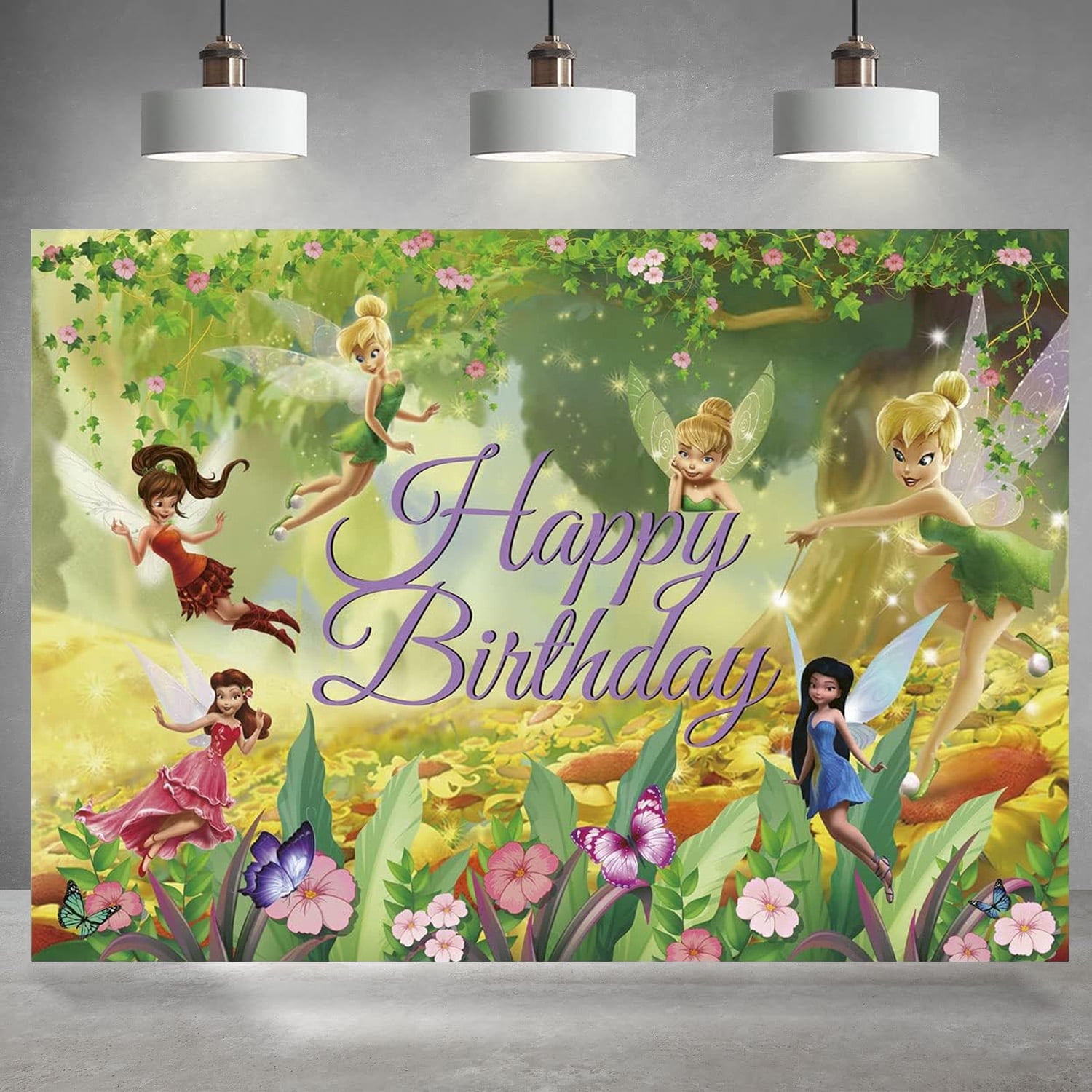 Tinkerbell Birthday Party Banner Backdrop, Fairy Flower Party ...