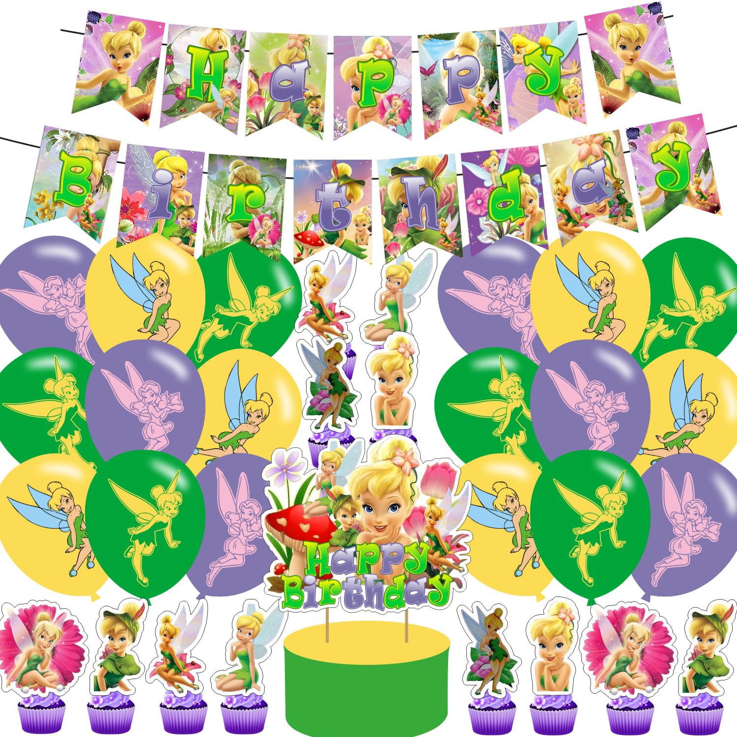 Tinkerbell Fairy Princess Kids Birthday Decoration AFN1- Theme Banner ...