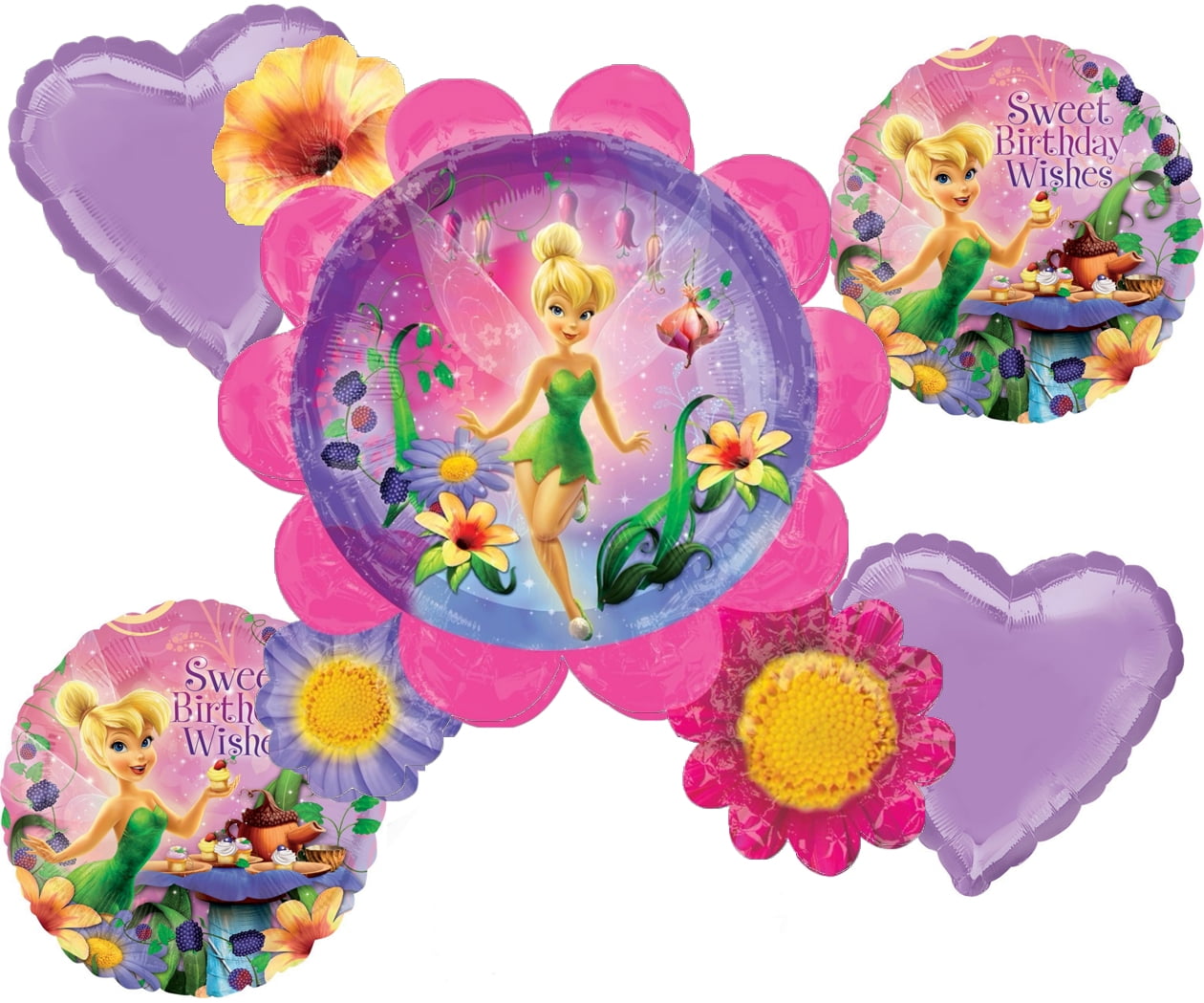 Tinkerbell Tink Balloon Bouquet 5 Pieces Birthday Foil Mylar Party ...