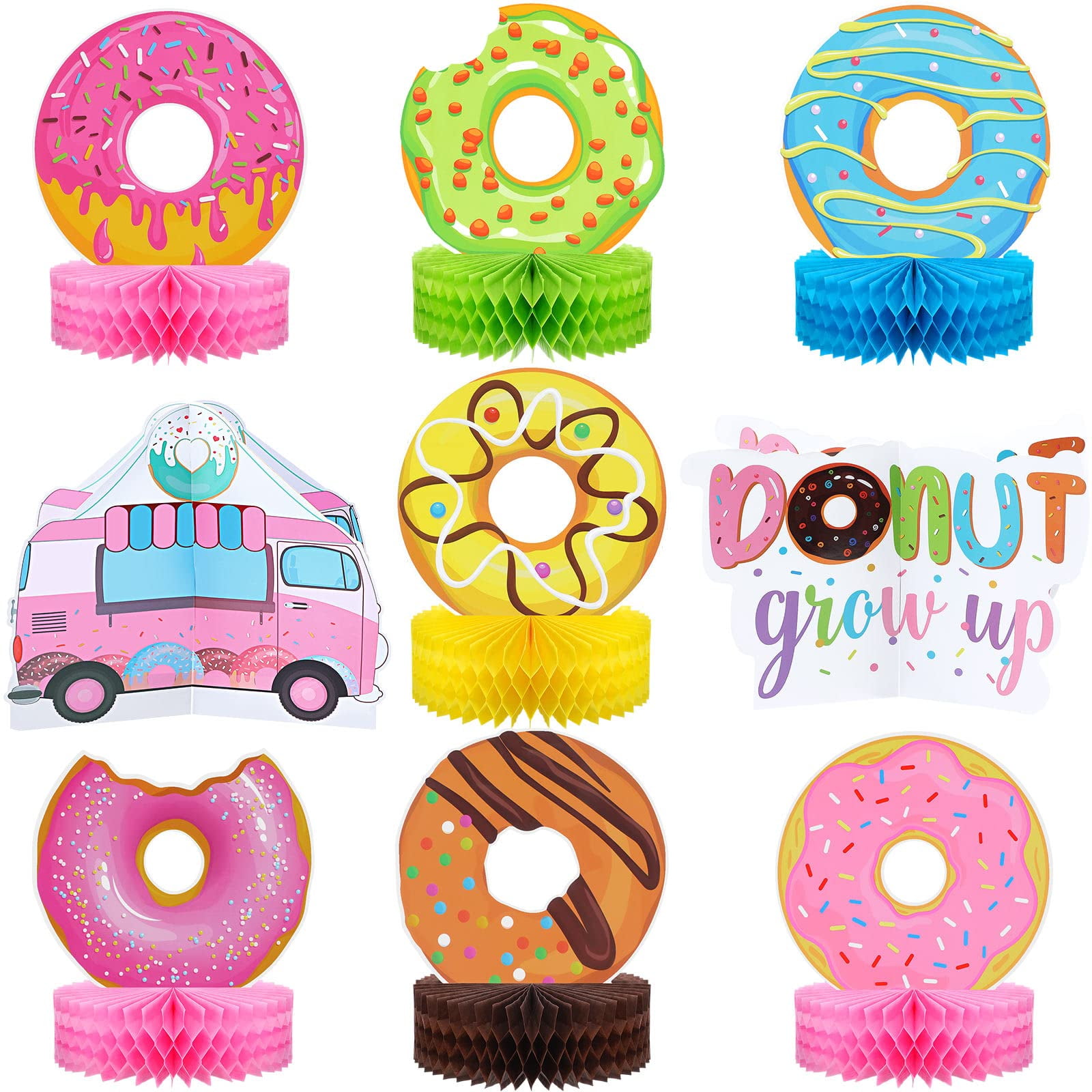 Tinlade 9 Pcs Donut Table Decorations Colorful National Donut Day ...