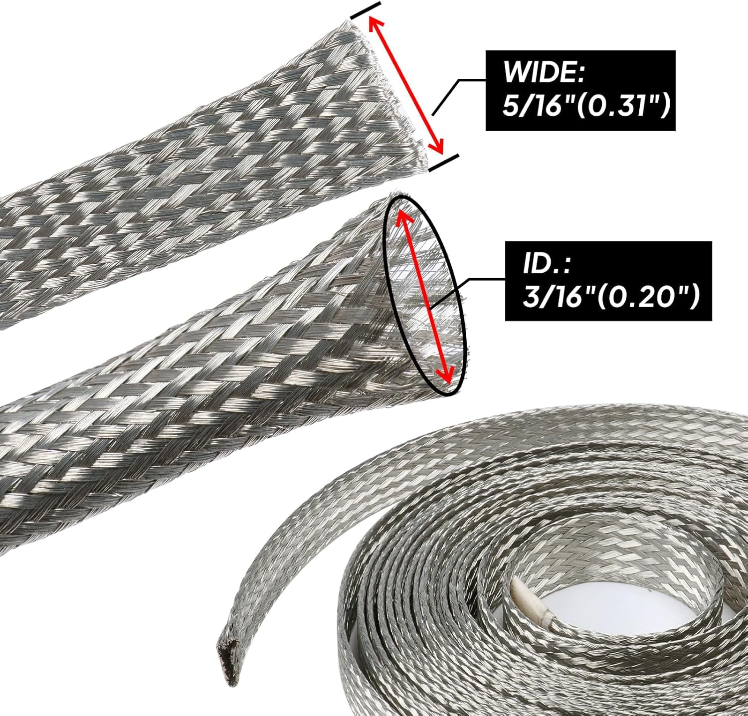 Tinned Copper Braided Wire Shielding Sleeve for & Grounding - Walmart.com