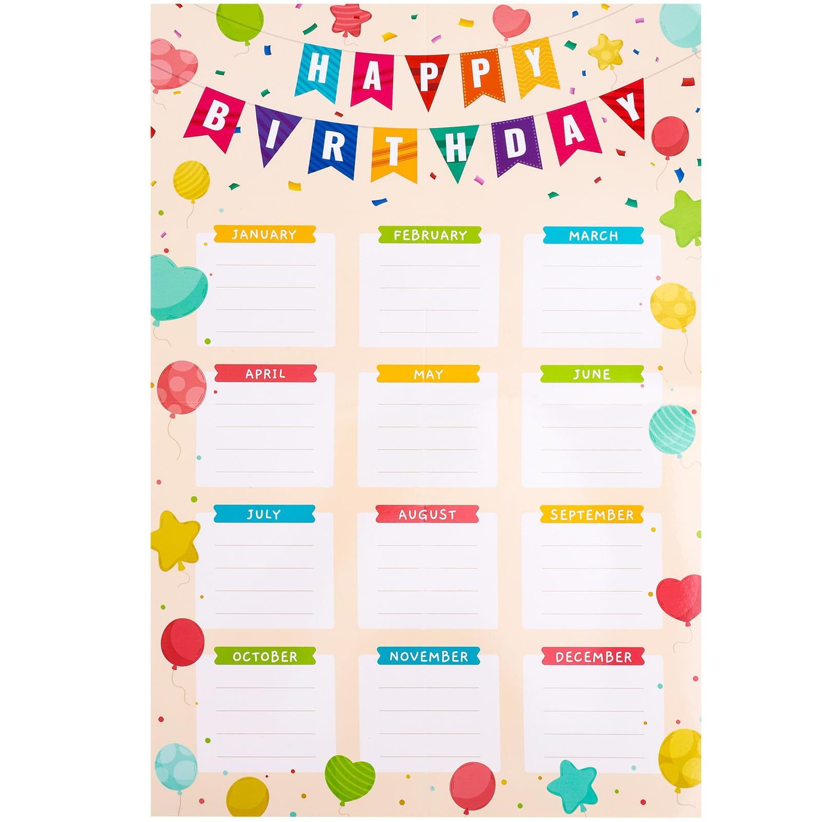 Tinoaly 4pcs Confetti Classroom Birthday Chart, SMRHappy Birthday ...