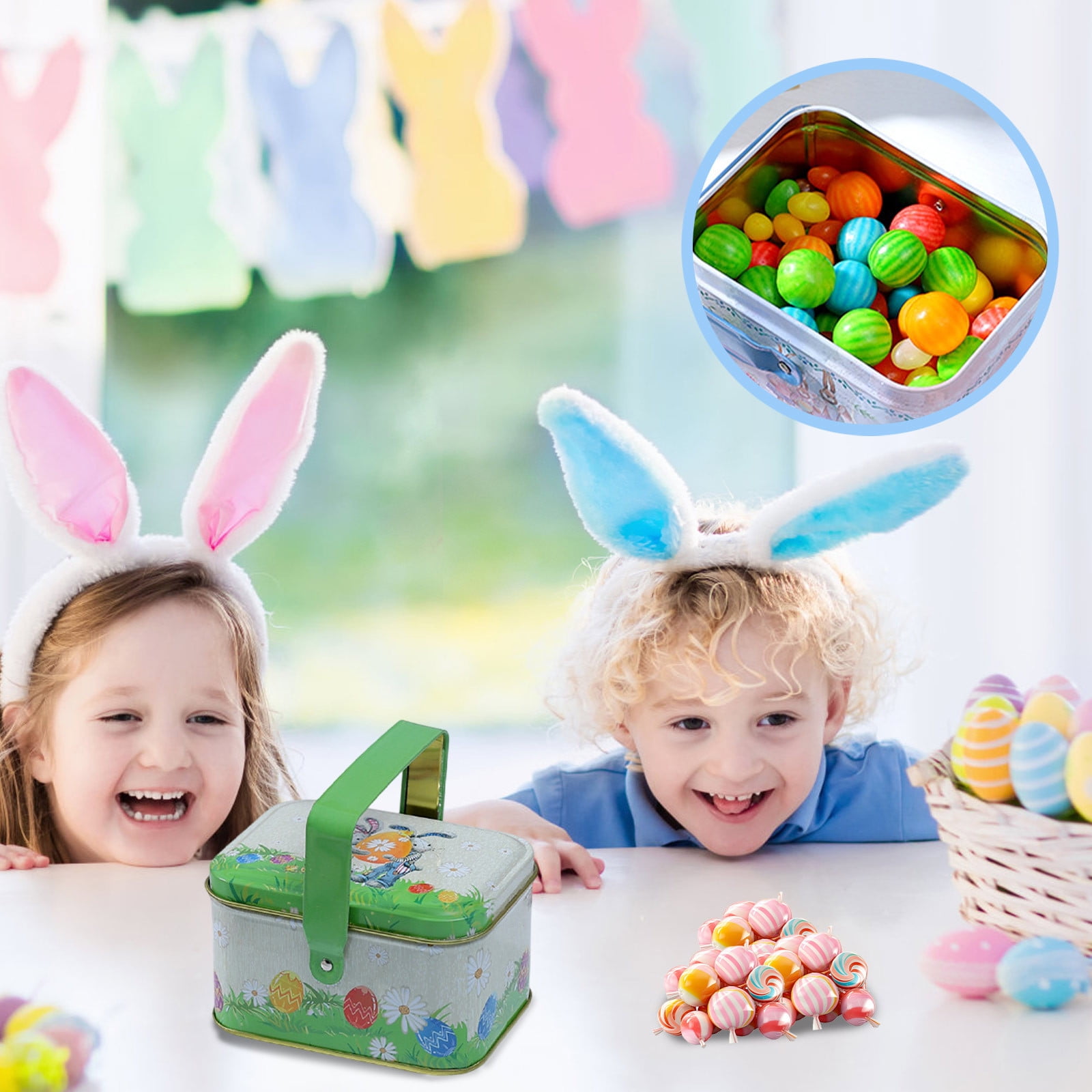 Tinplate Box Easter Candy Box with Handle Easter Biscuits Container ...