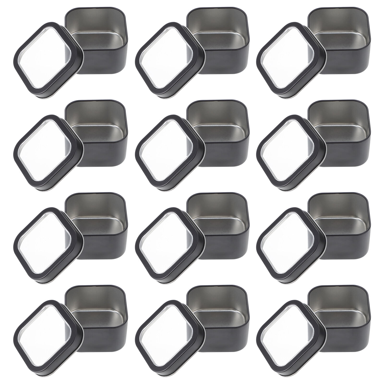 15pcs Square Metal Tins with Window Lids 4-Ounce Storage Tin Container ...
