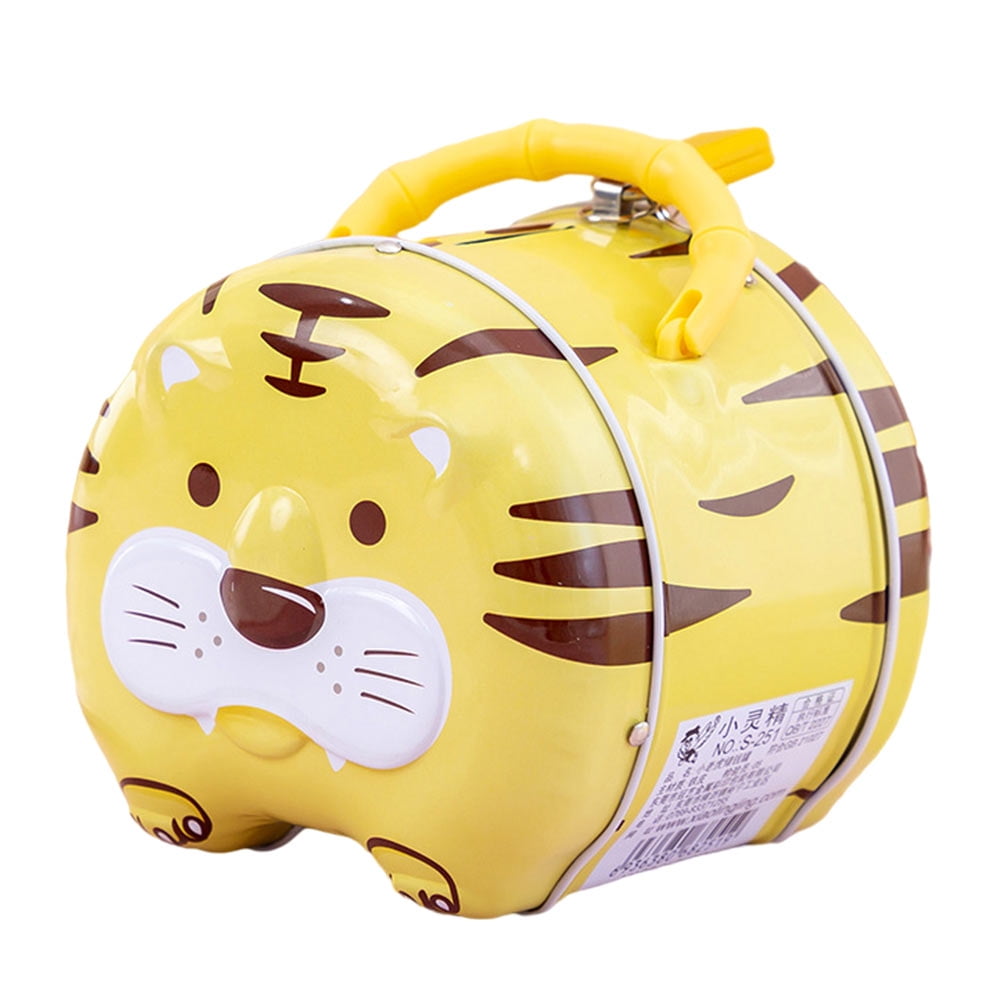 RENACLIPY Adorable Tiger Bank Tinplate Coin Bank Yellow Desktop ...