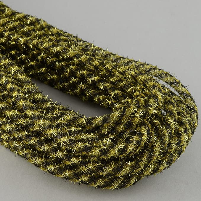 Tinsel Flex Tubing Ribbon Metallic Black & Gold Plaid (20 Yards ...