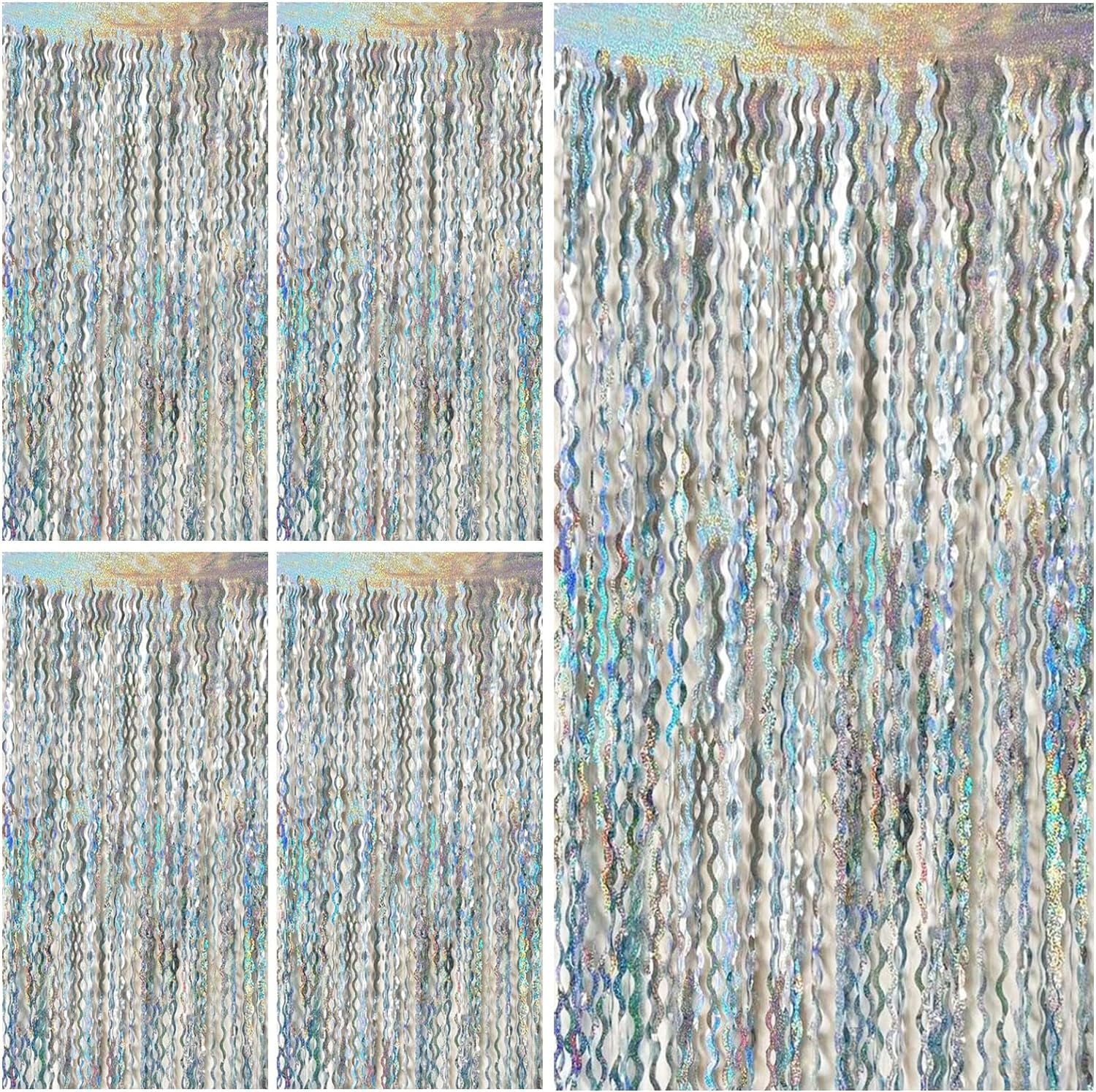 Tinsel Foil Fringe Curtains Wavy Backdrop for Parties Sparkle Metallic ...