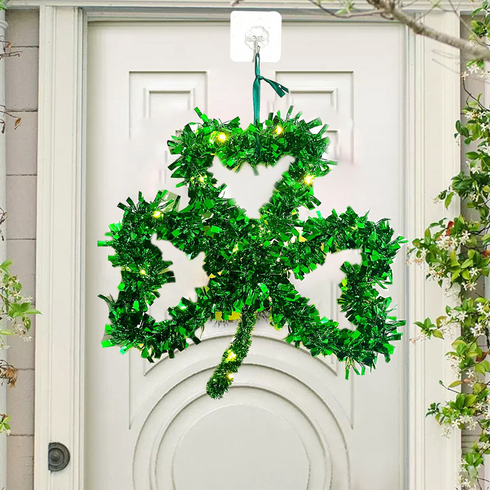 Tinsel Shamrock Wreath Hanging Decoration - 12.99"x11"| Hollow out Wire ...