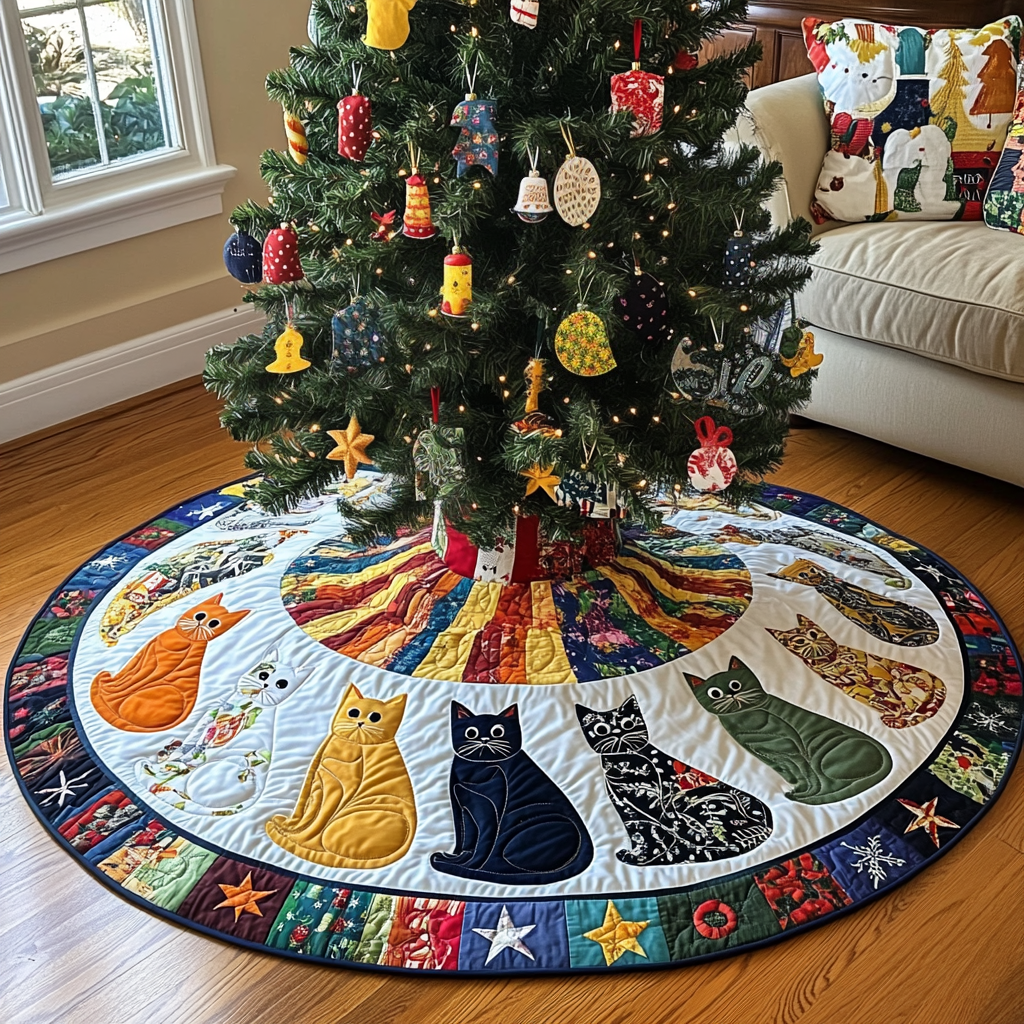 Tinsel Tail Treats Christmas Quilted Tree Skirt, 35.4 Inch Christmas ...
