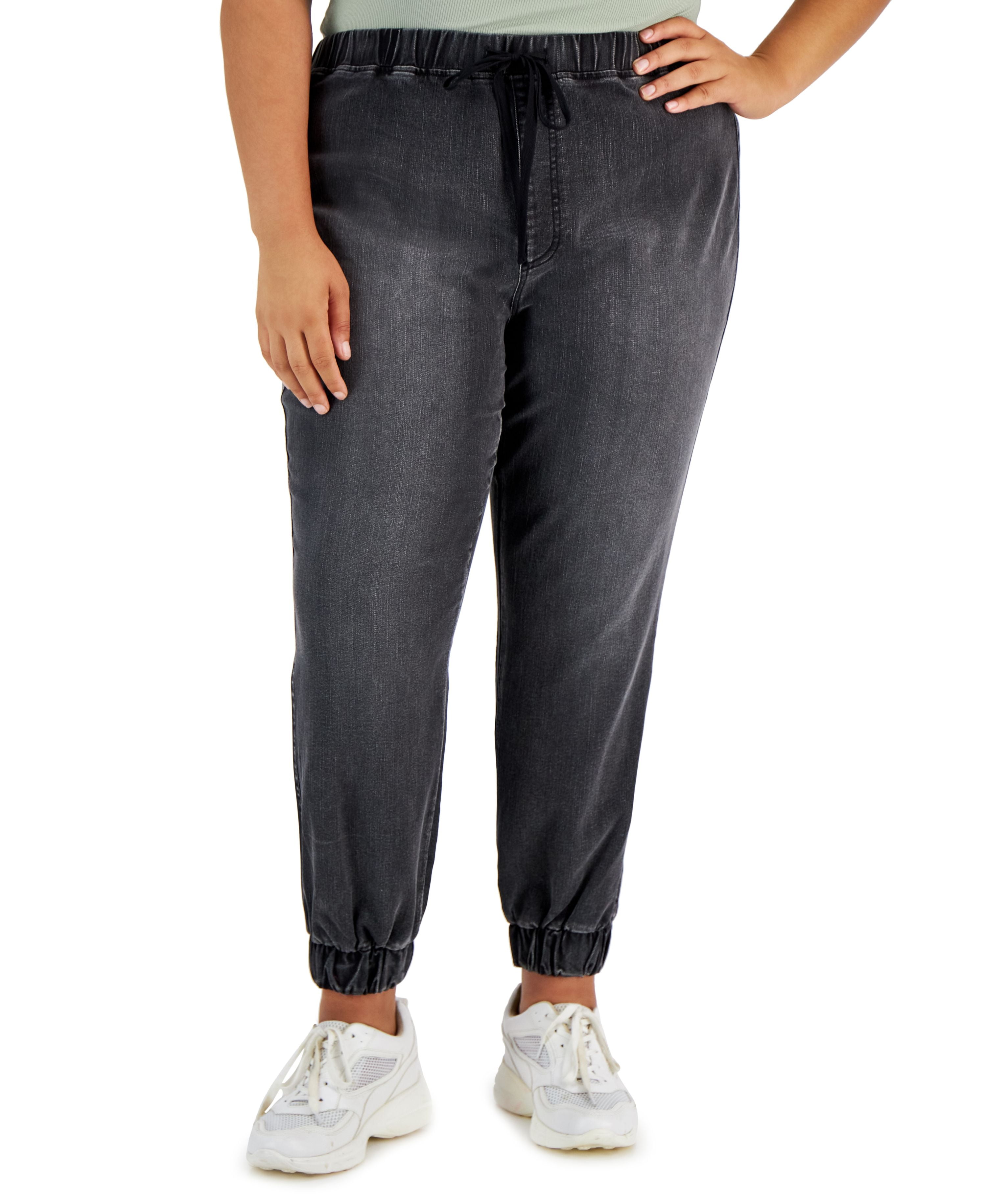 Tinseltown Trendy Plus Size Drawstring Denim Jogger Hailstone Wash 2X ...