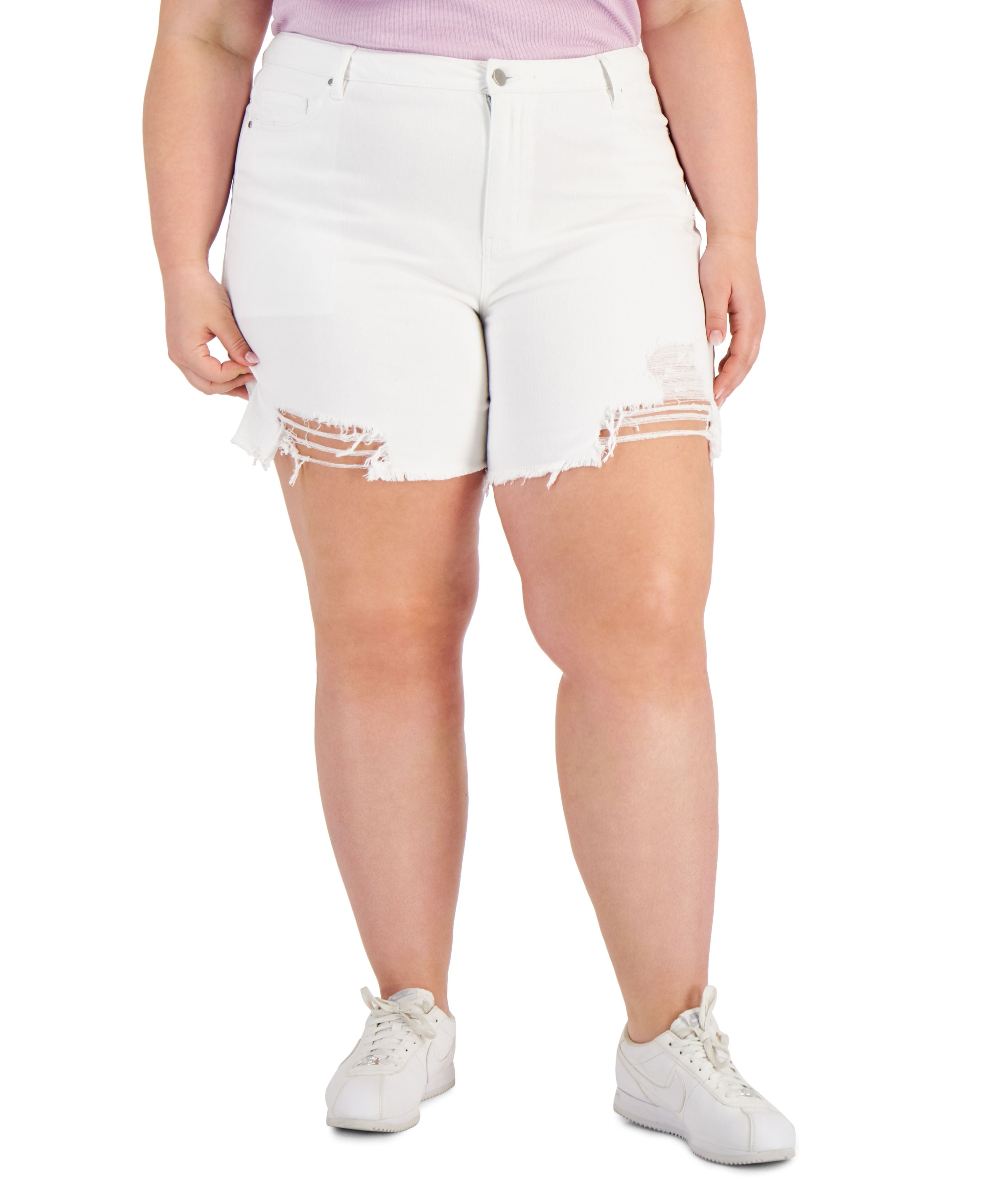 Tinseltown Trendy Plus Size High Rise Relaxed Mom Shorts Bright White ...