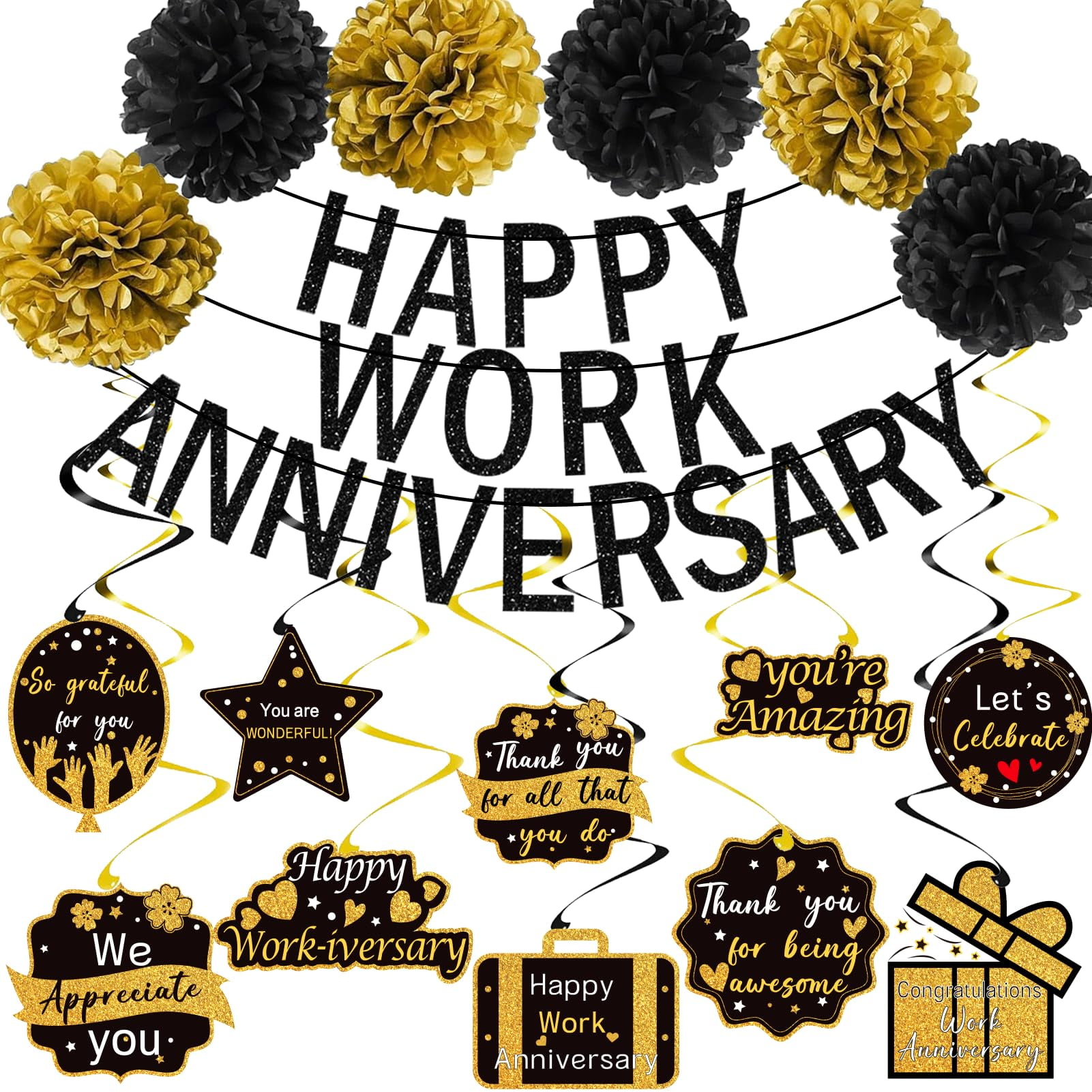 Tintisfafa Happy Work DHF10 Decorations Black Gold, Happy Banner for ...
