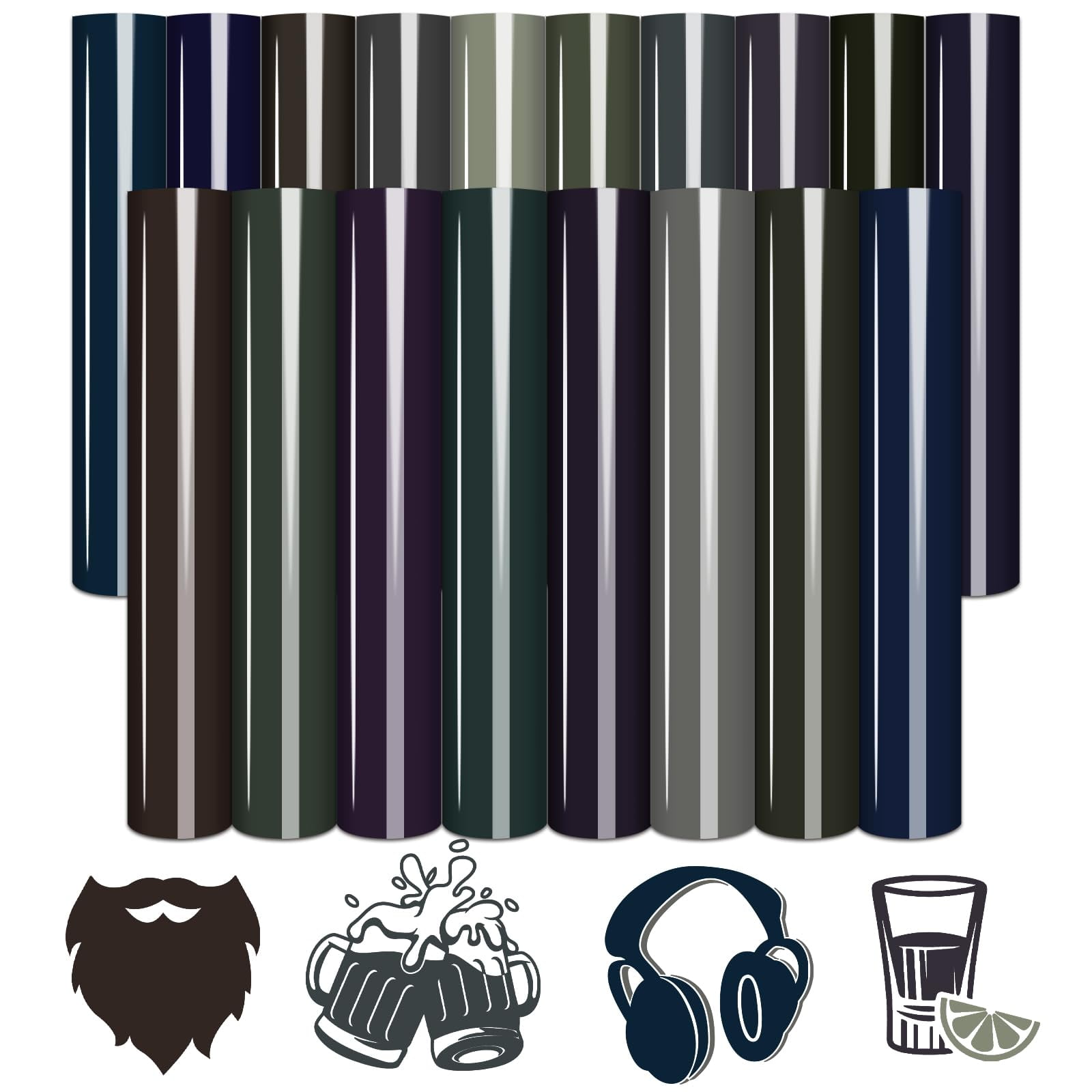 Tintnut Black HTV Heat Transfer Vinyl - 18 Sheets 12" x 10" Dark Color ...