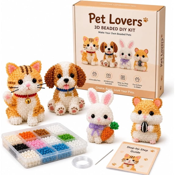 Tiny 3D Beaded Animal DIY Kit, Cute Handmade Seed Bead Animal Craft Set ...