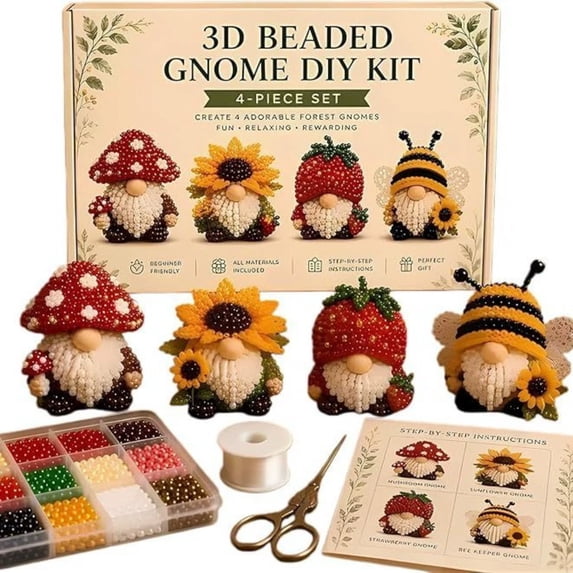Tiny 3D Beaded Gnome Kit, DIY Handmade Beading Kit with 4 Cute Designs ...
