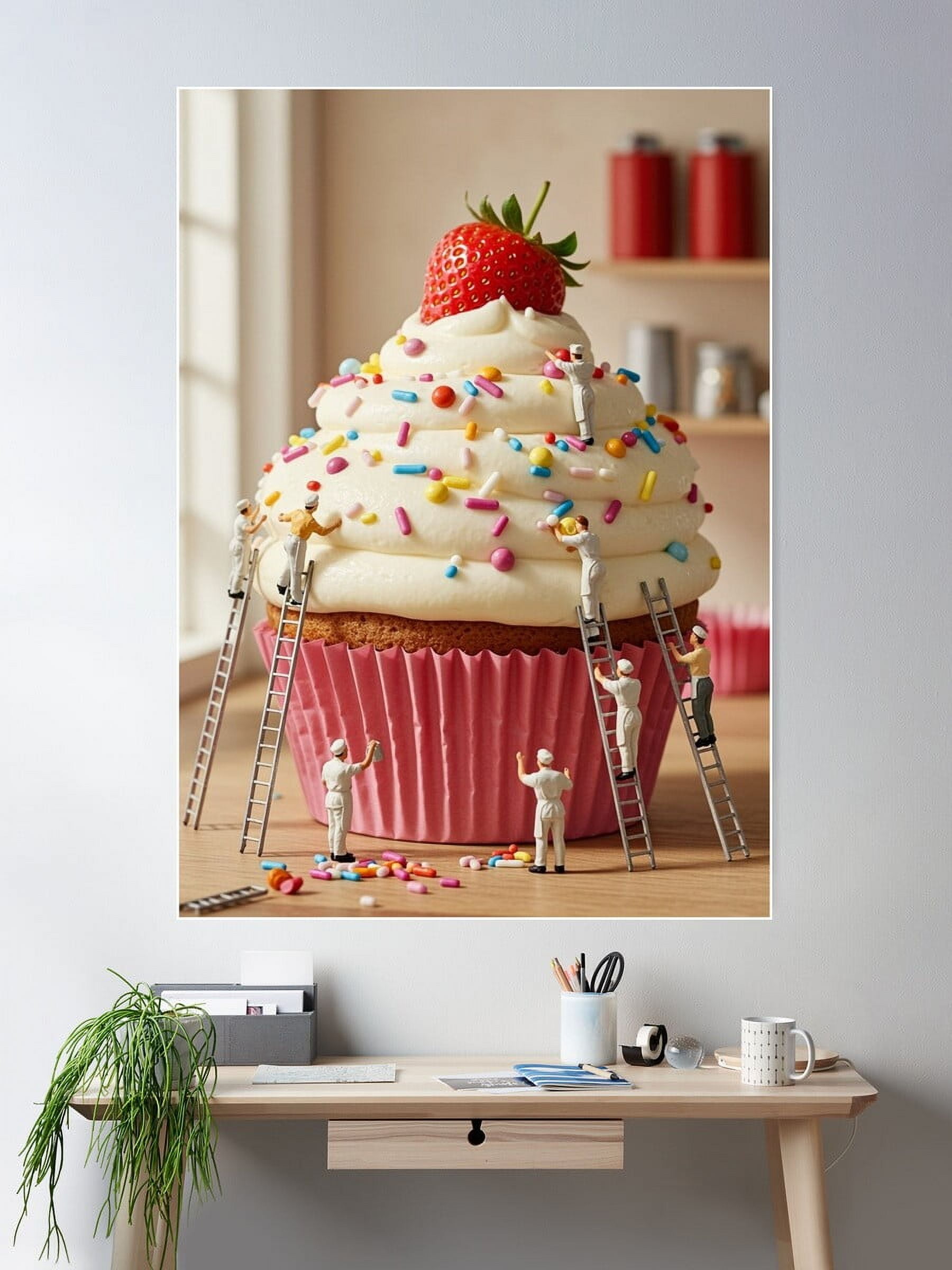 Tiny Bakers On Giant Cupcake Poster Wall Art, Modern Wall Decor For ...