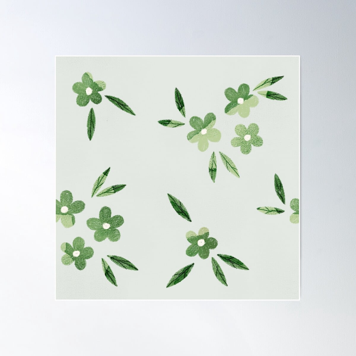 Tiny And Cute Green Flowers And Green Leaves Pattern On Grey Background ...