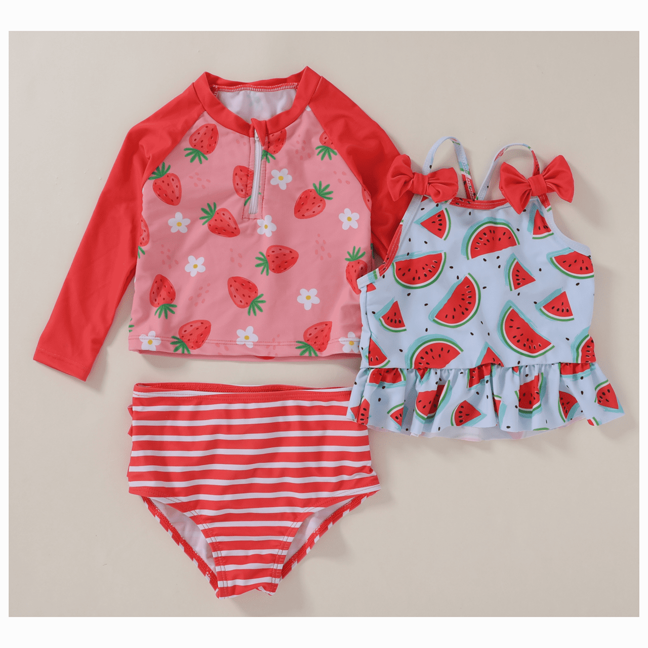 Tiny Cutey Toddler Girl Swimsuit Baby Long Sleeve Rashguard Top and ...