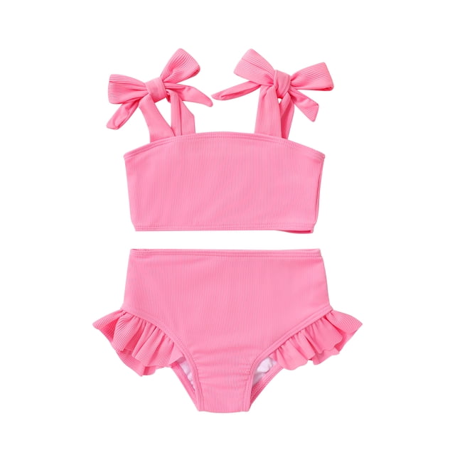 Tiny Cutey Toddler Girl Swimsuit Set Baby Solid Swimwear Summer Beach ...