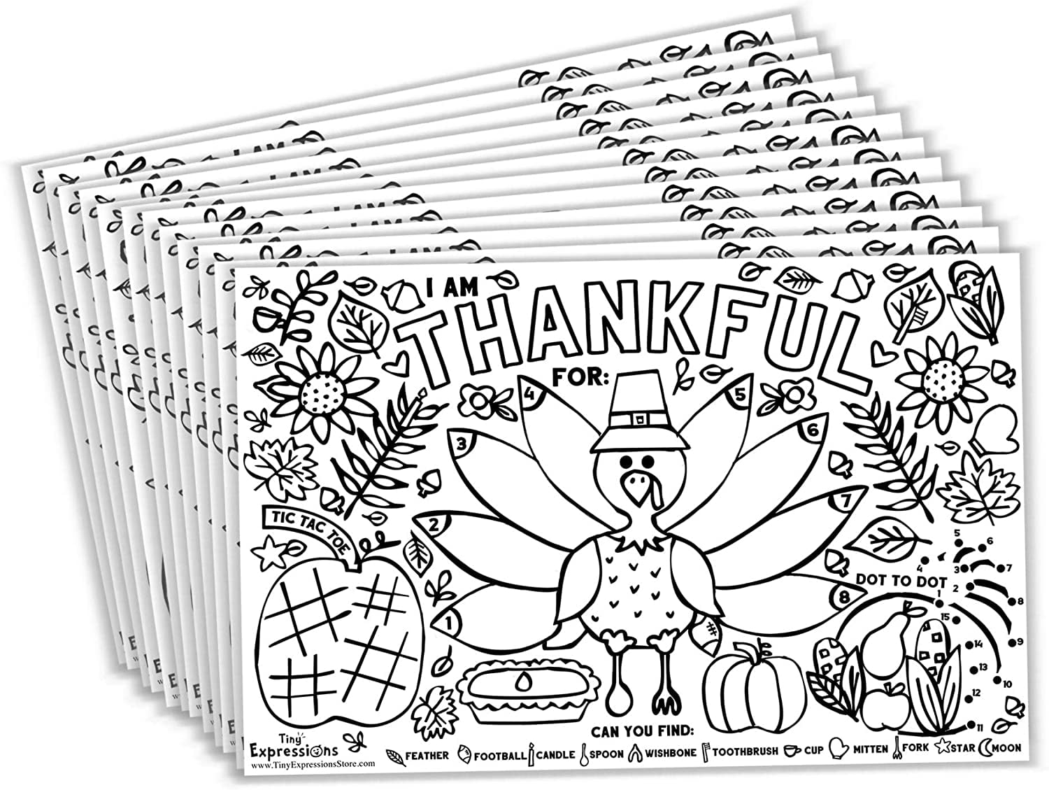 Tiny Expressions - Fall Thanksgiving Coloring Placemats for Kids (Pack ...