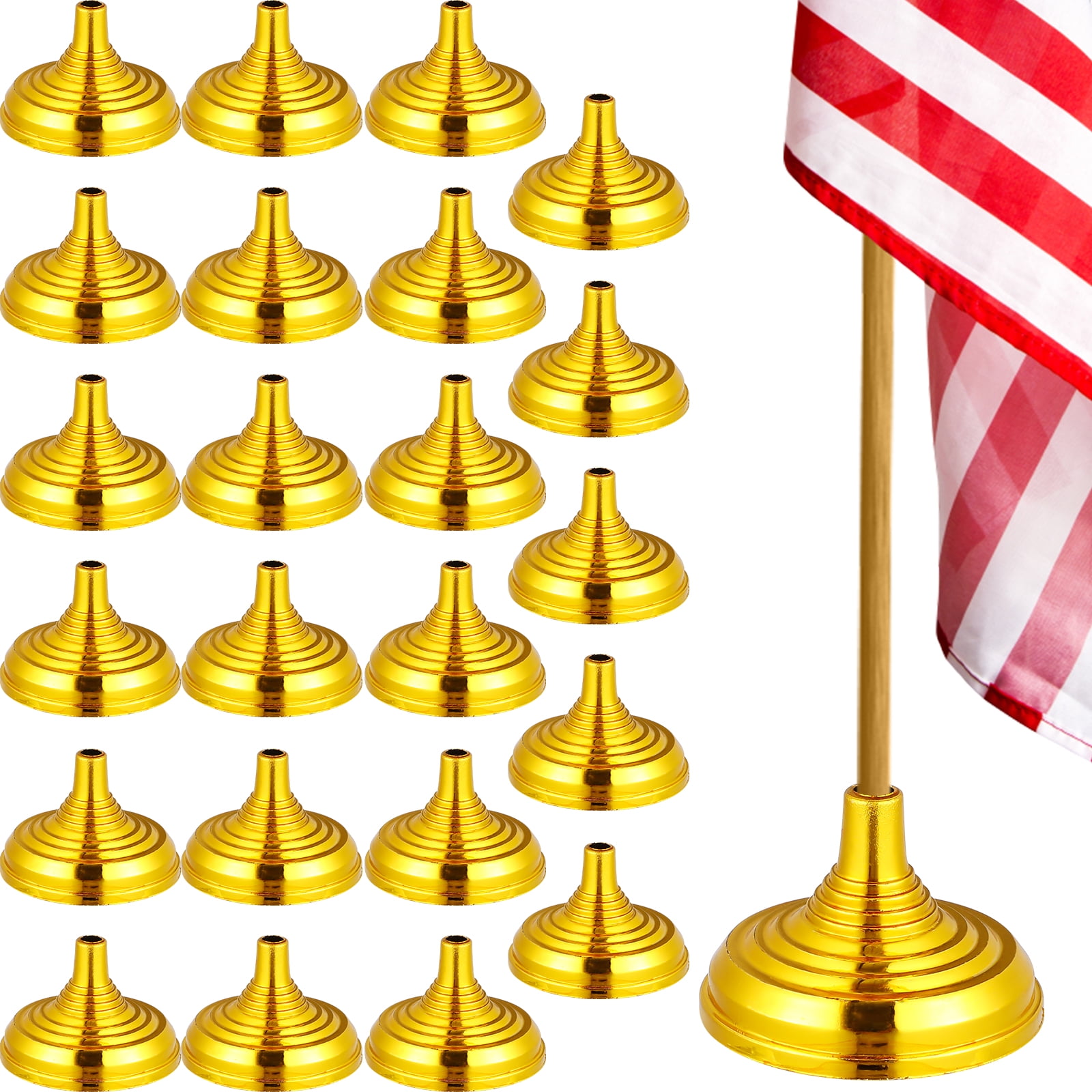 Tiny Flag Bracket, 24 Pcs Small Flag Stands Gold-plated Round Base Flag Pole Holder Tiny Table ...