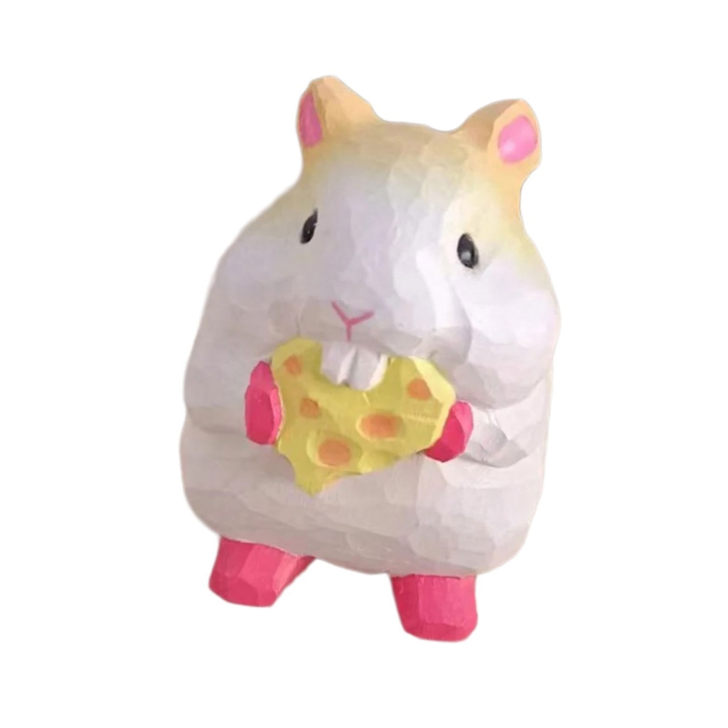 Tiny Foodie Hamster Sculpture Handcraft Wood Animal Miniature Figurine ...