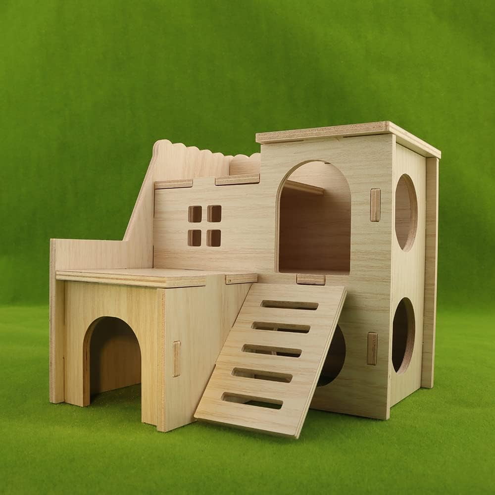 Tiny Hamster Double-Decker Wooden Maze House - Fun Slide Hut ...