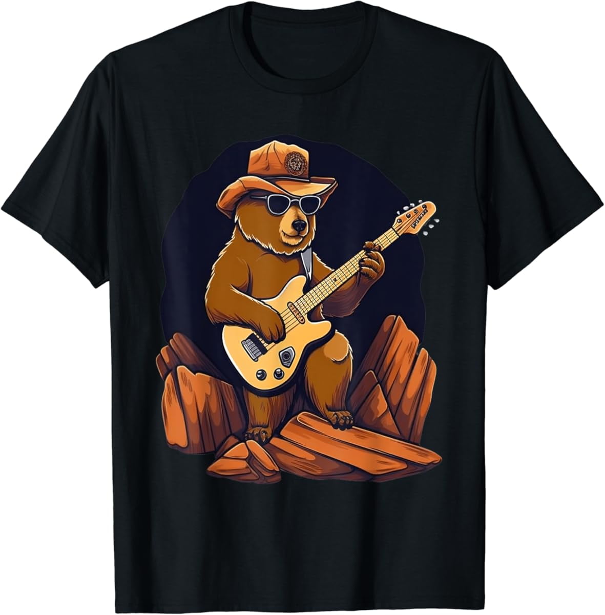 Tiny Hug Bear Playing The Bass Guitar In A Cave Cottagecore T-Shirt ...
