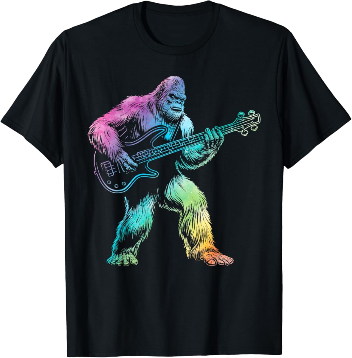 Tiny Hug Bigfoot Playing Bass Guitar Men Women Guitarist Tie Dye T ...