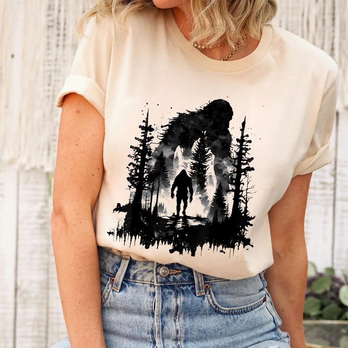 Tiny Hug Bigfoot Sasquatch Forest Silhouette All Size S-5Xl - Walmart.com