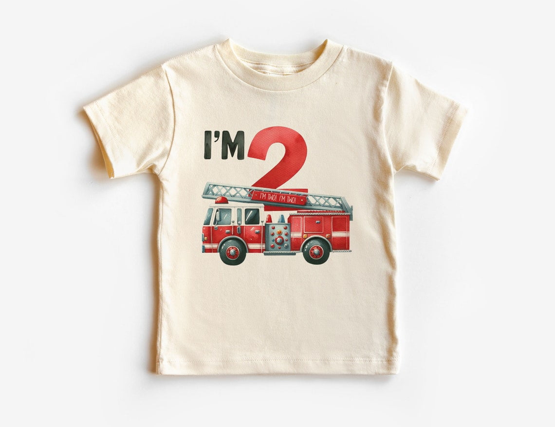 Tiny Hug Birthday Fire Truck Toddler Shirt - I'M Two Red Fire Engine ...