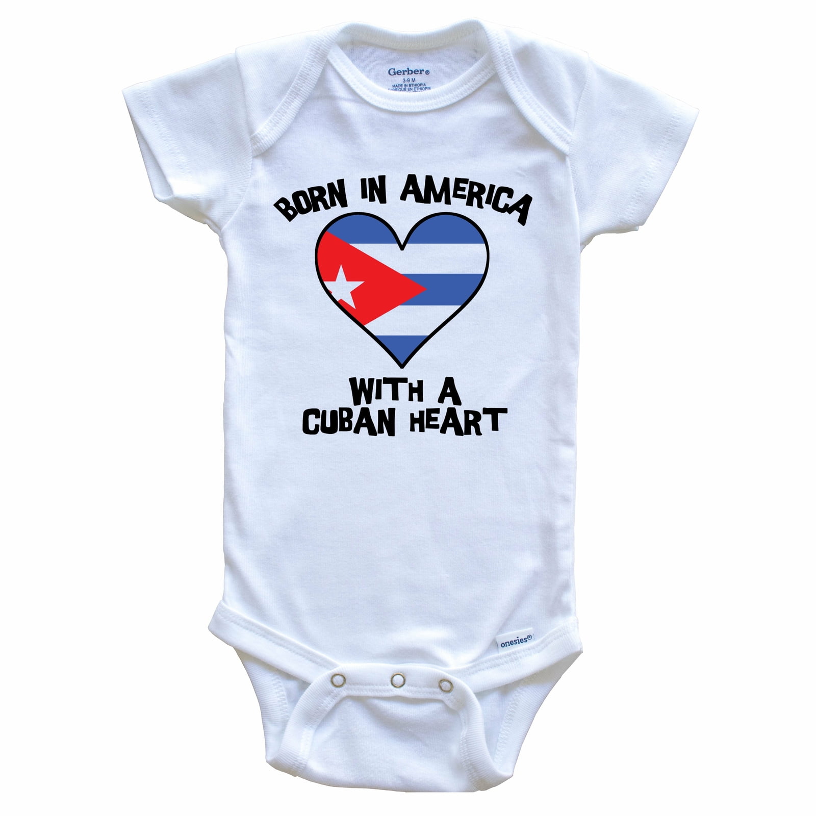 Tiny Hug Born In America With A Cuban Heart Baby Bodysuit Cuba Flag ...
