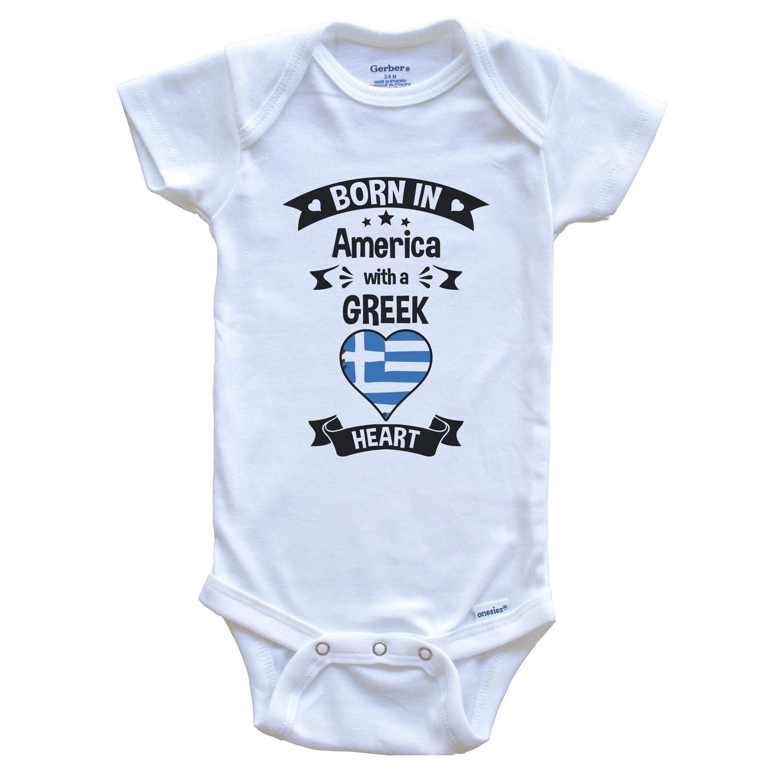 Tiny Hug Born In America With A Greek Heart Greece Flag Baby Bodysuit ...