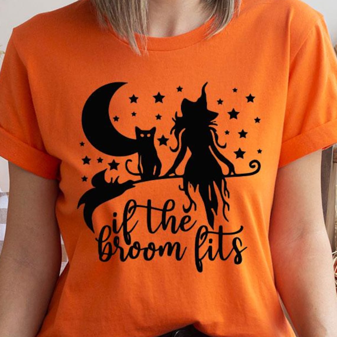 Tiny Hug If The Broom Fits Witch Tshirt, Flying Broom Witch Graphic Tee ...